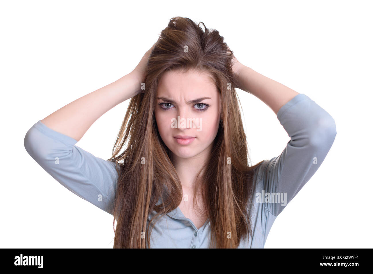 Portrait of stressed young girl Stock Photo - Alamy