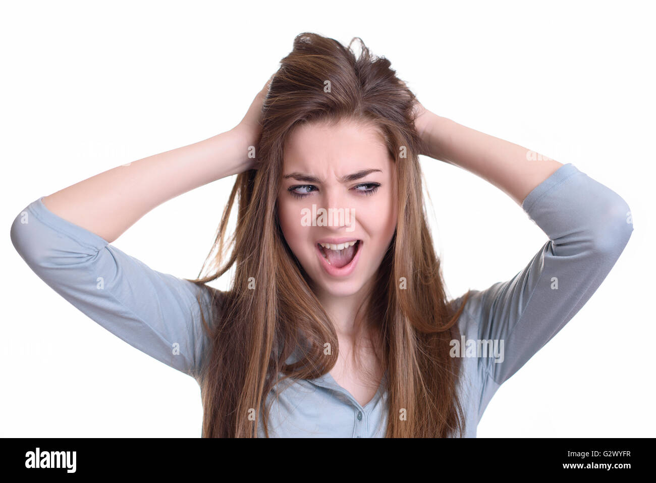 Portrait of stressed young girl Stock Photo - Alamy