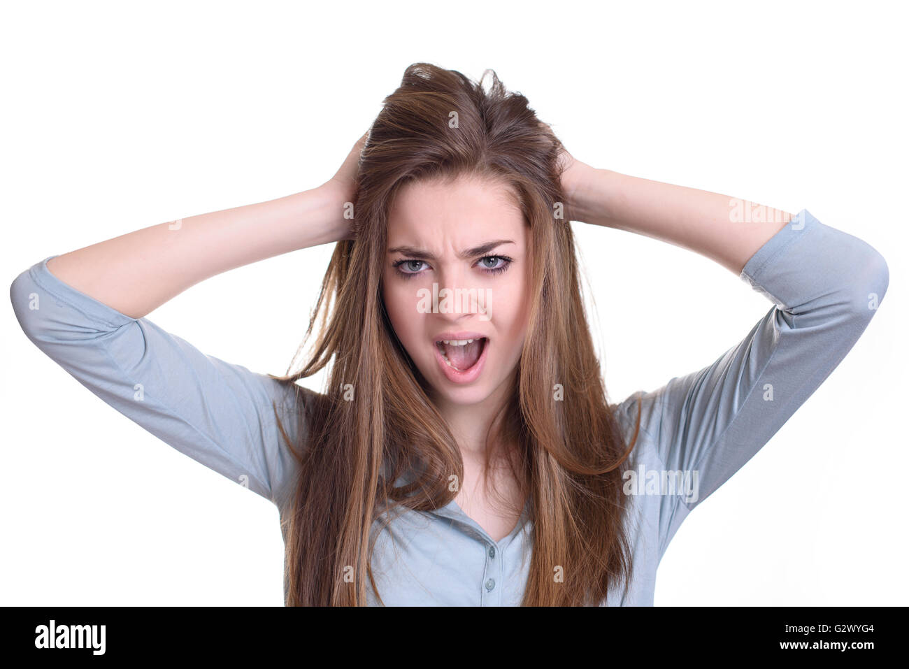 Portrait of stressed young girl Stock Photo - Alamy