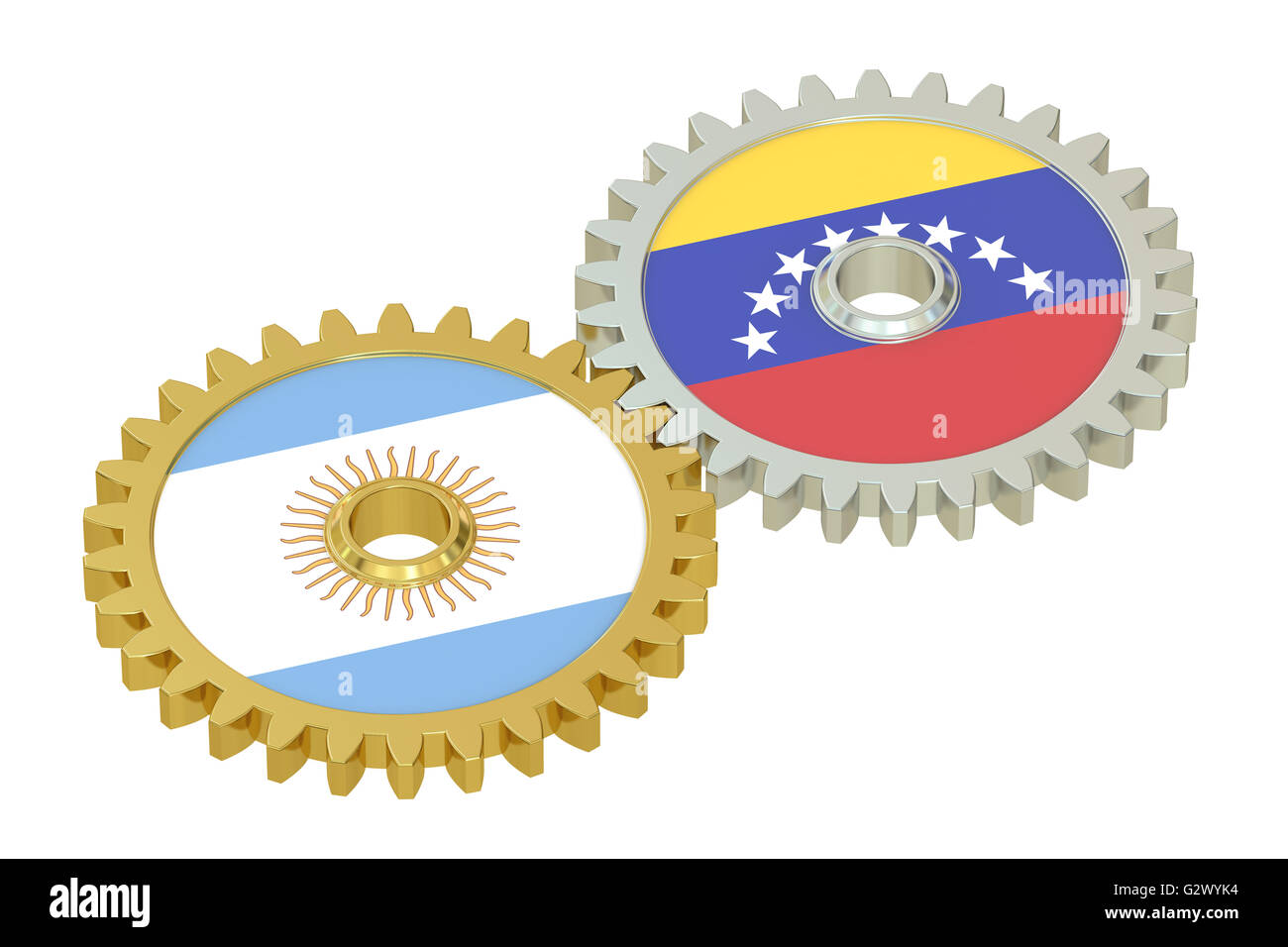 Argentina and Venezuela relations concept, flags on a gears. 3D ...