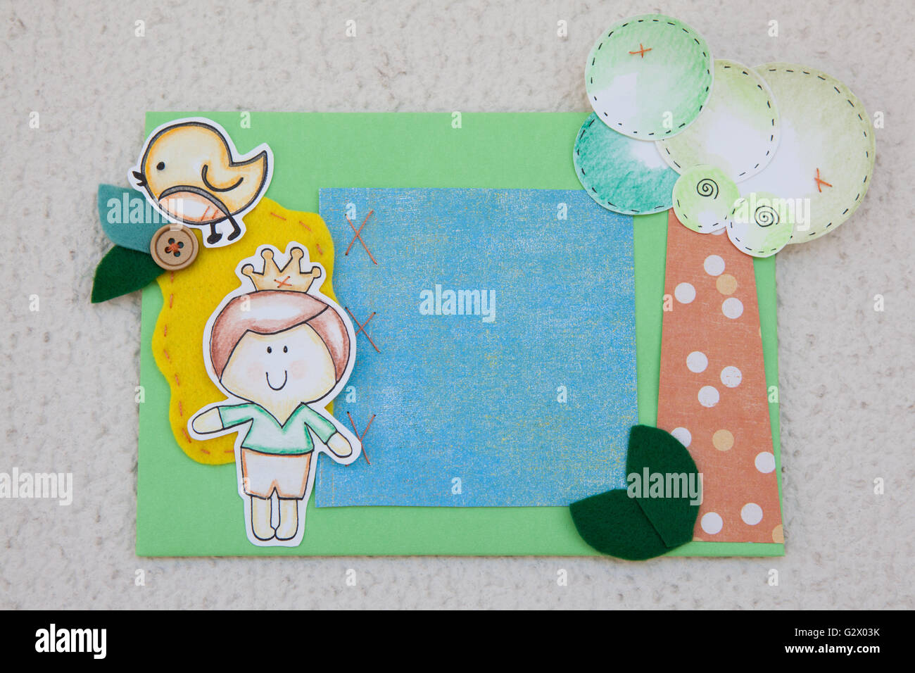 Cardboard with prince and yellow little bird and tree Stock Photo - Alamy