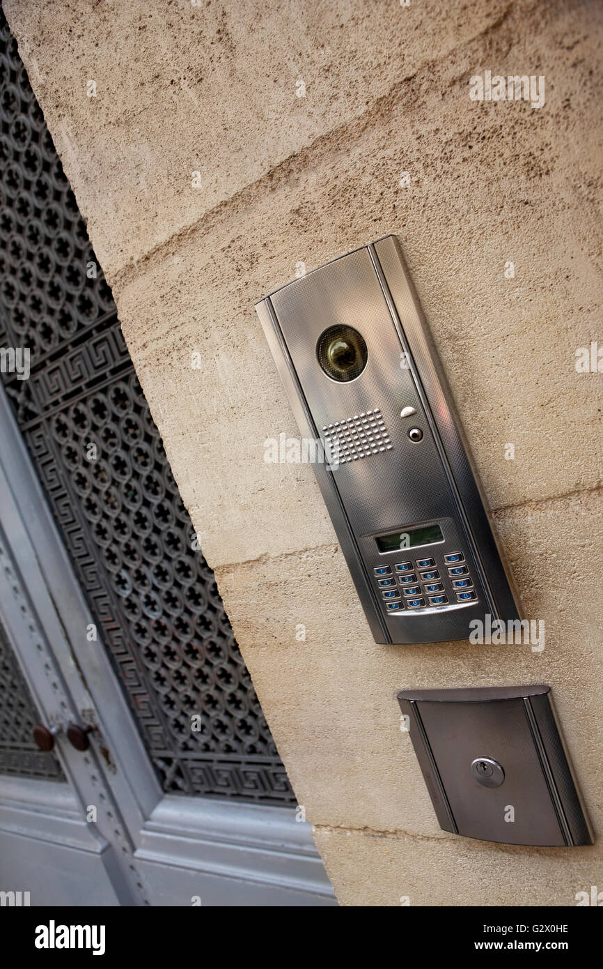 Modern intercom on a stoned facade of a French mansion Stock Photo - Alamy