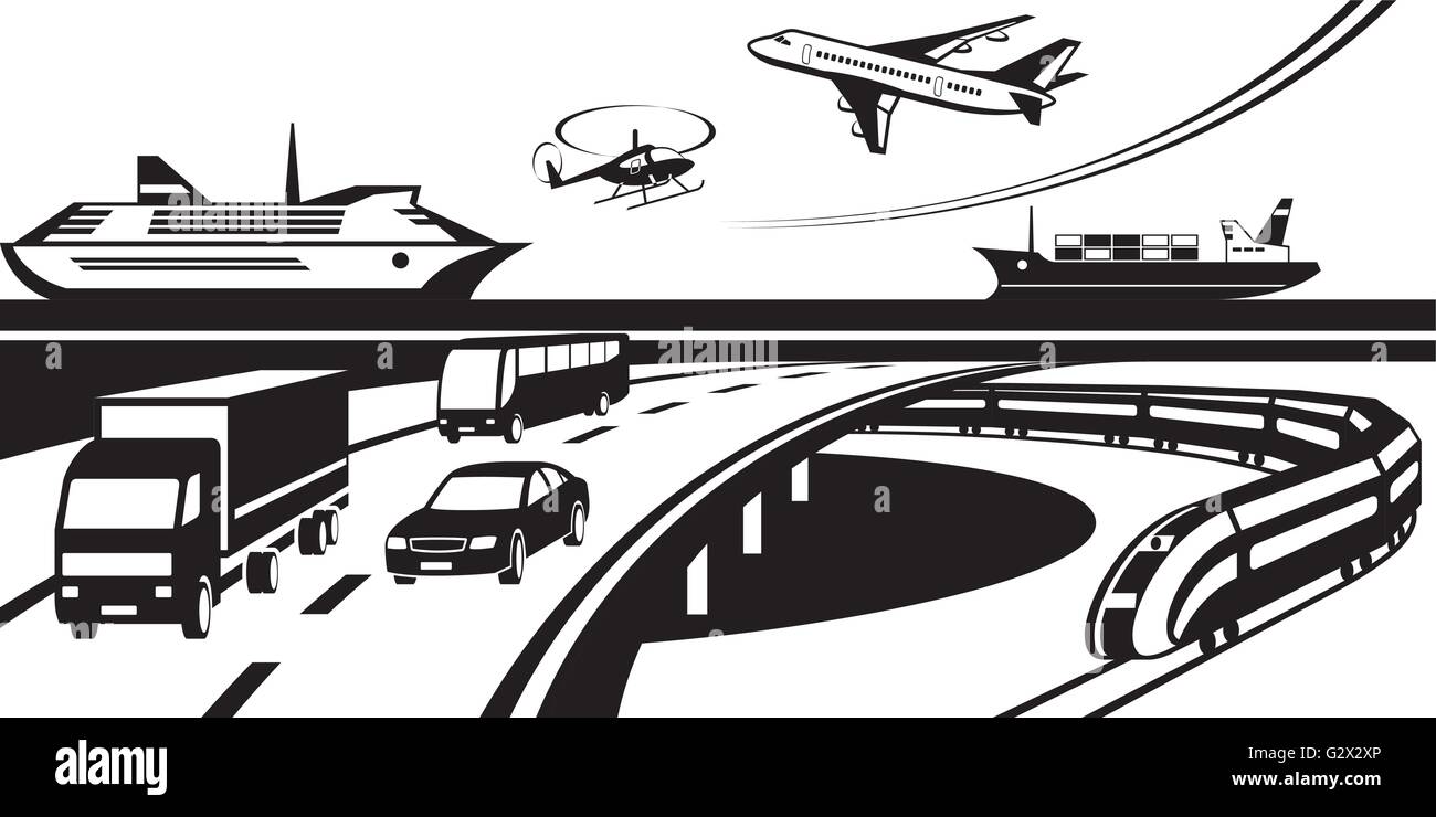 Passenger and cargo transportation scene - vector illustration Stock ...