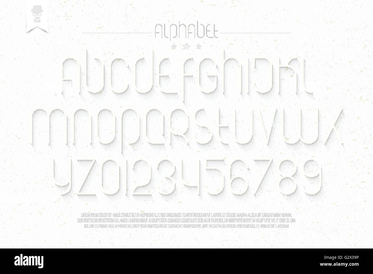 set of round thin line style alphabet letters and numbers on white ...