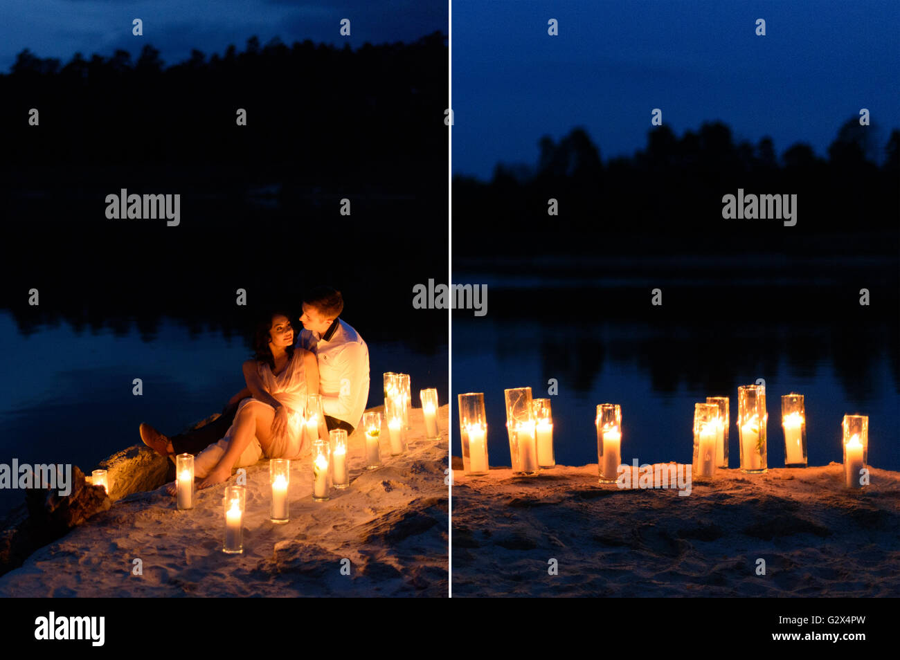 Handsome young man close looking on golden ring. Window light at ...
