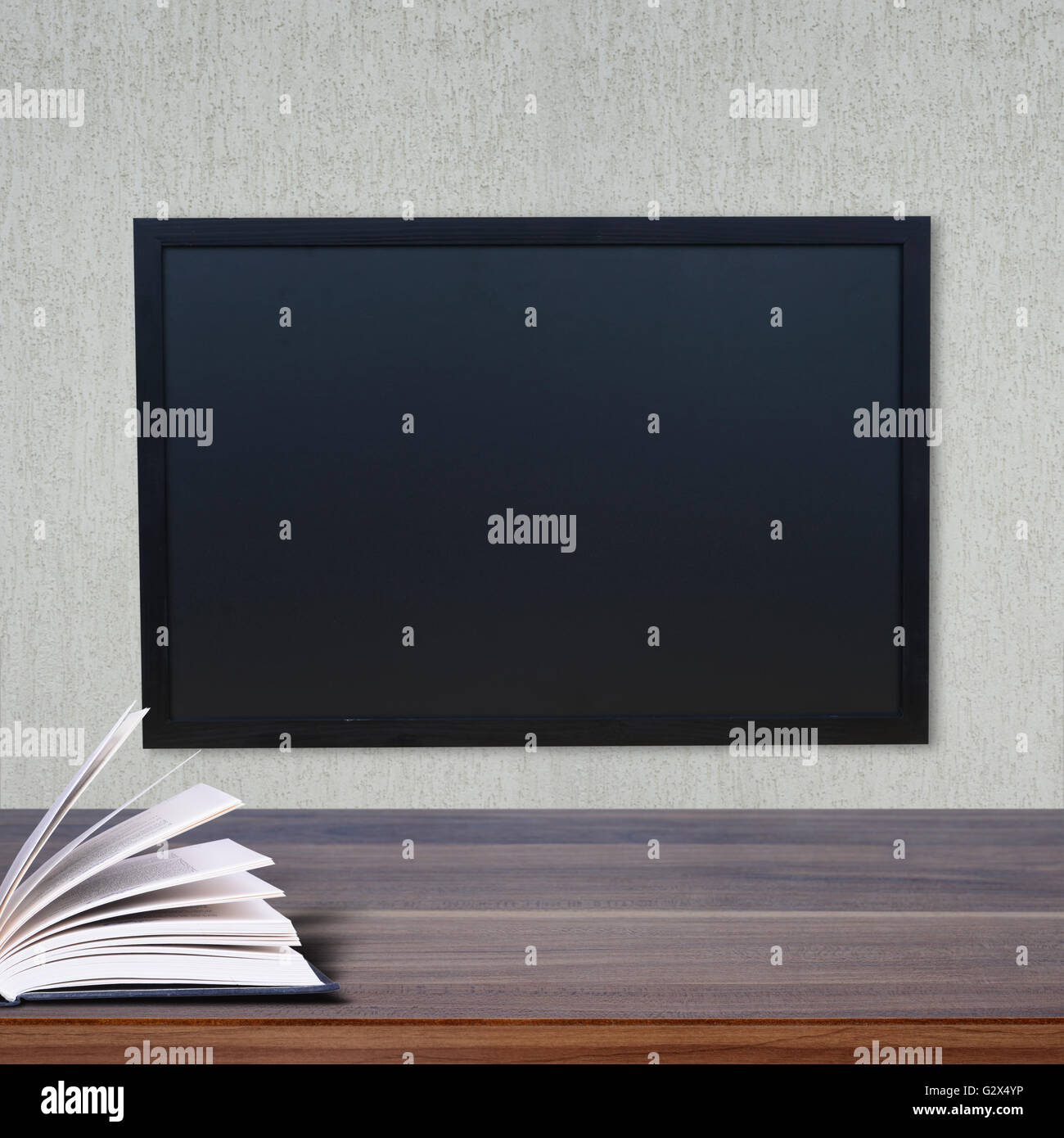 School class with school board and school desk with open classbook ...