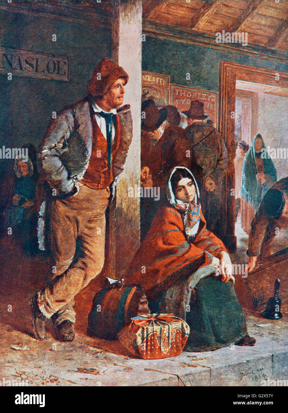 Irish emigrants at Ballinasloe station on their way to Galway, Ireland ...