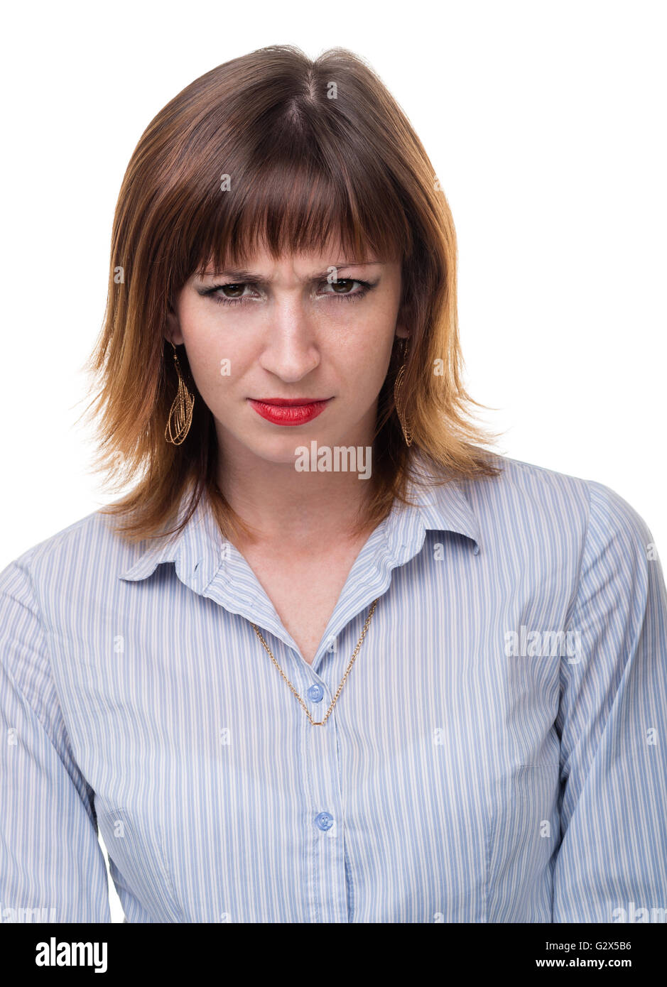 Closeup portrait of sad and depressed woman isolated on white with ...