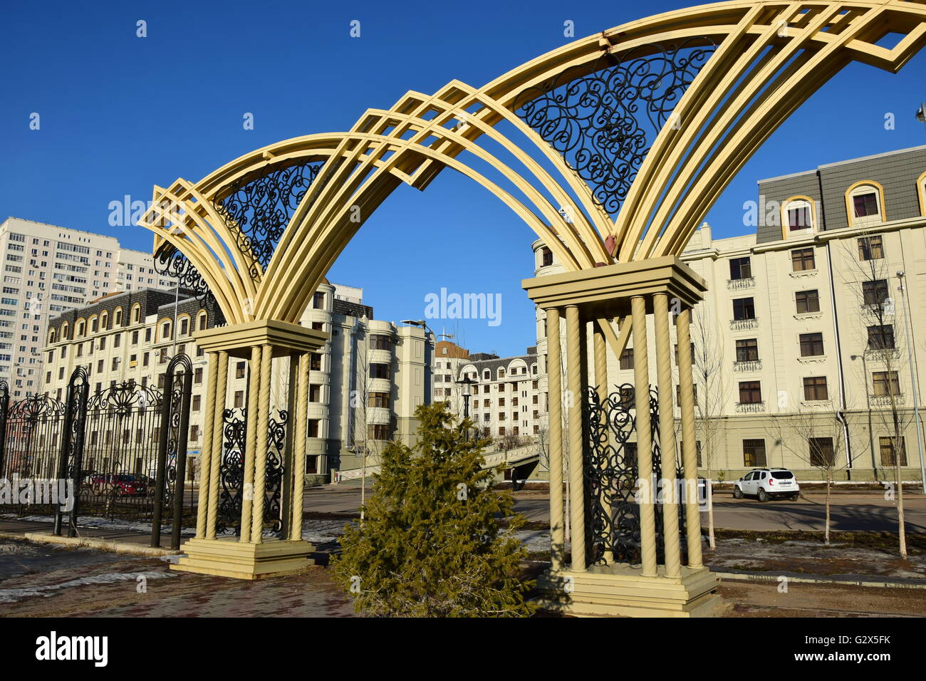 Street view with modern buildings in Astana, capital of Kazakhstan ...
