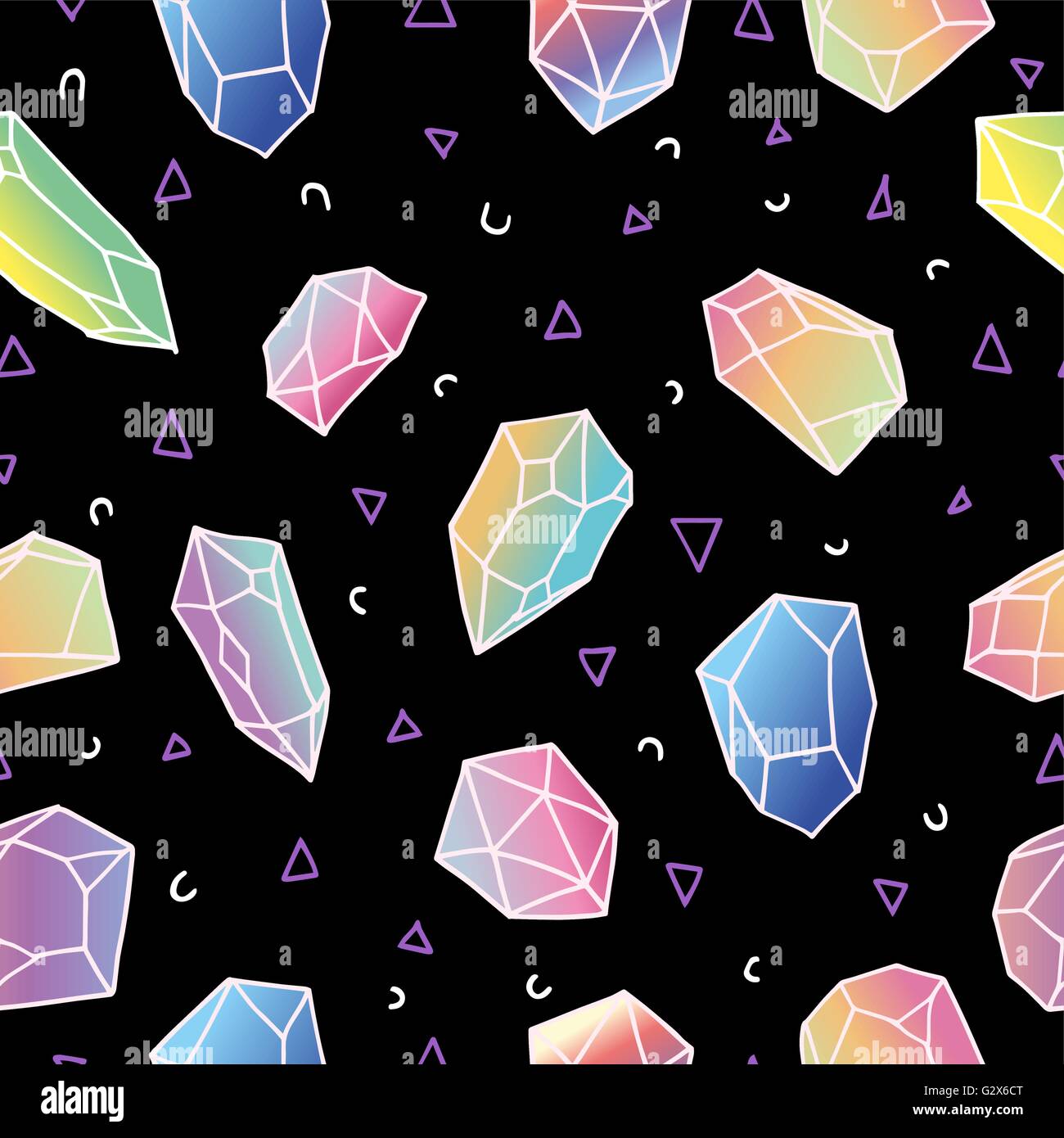 Modern 80s style seamless pattern of colorful crystal mineral stones in ...