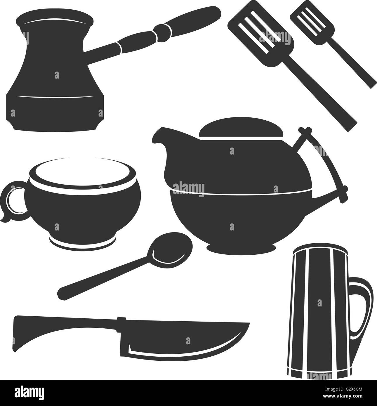 Black cooking pot set Black and White Stock Photos & Images - Alamy