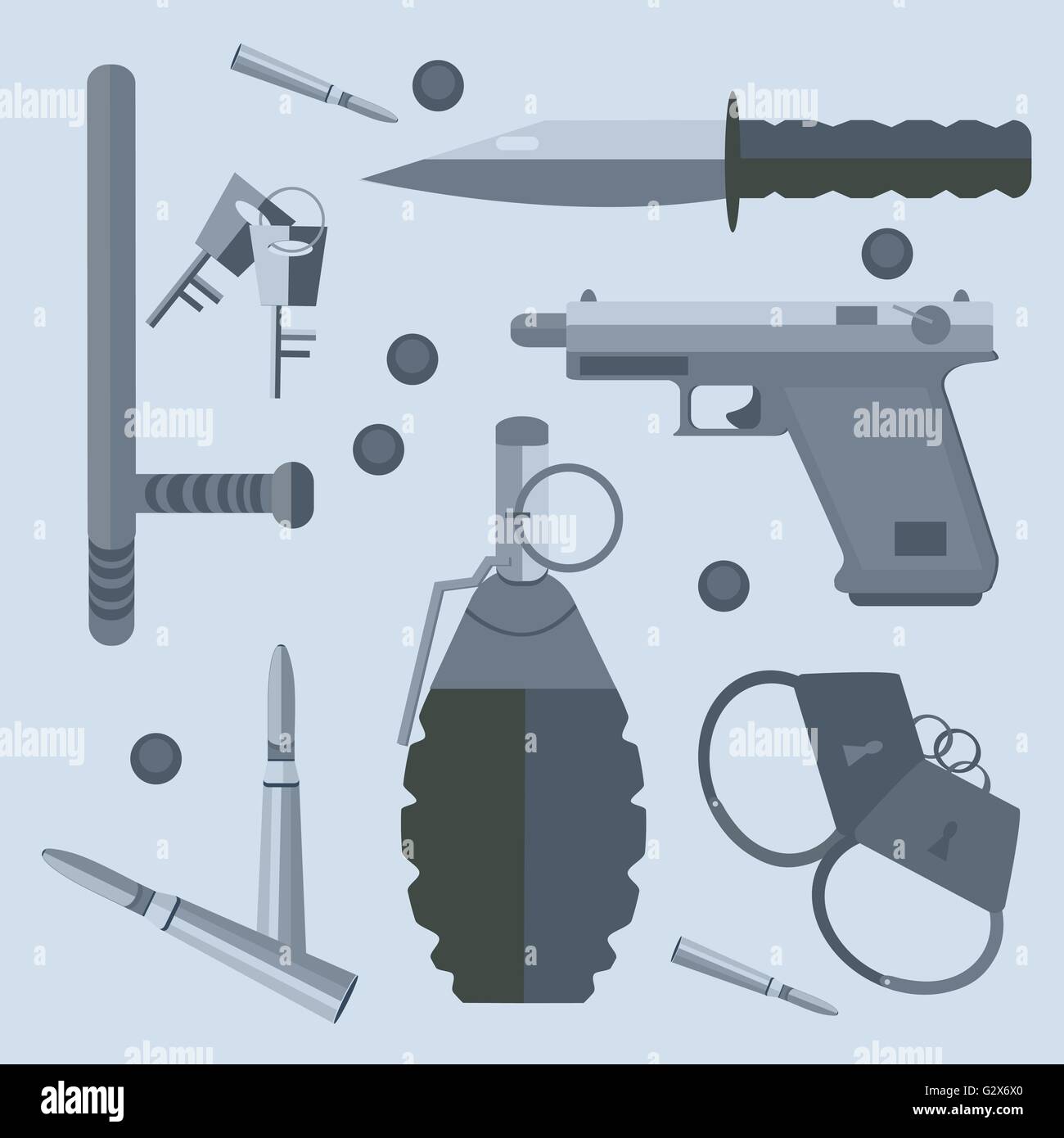 Gun baton bullets handcuffs keys Stock Vector Image & Art - Alamy