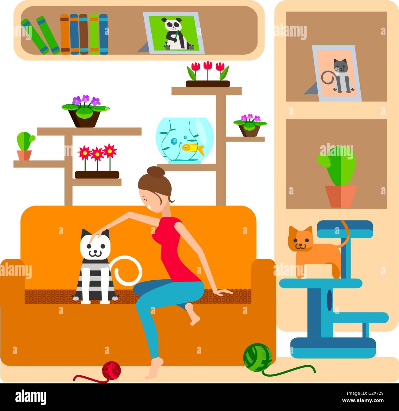 Illustration Of A Woman Surrounded By Cats Stock Vector Image And Art Alamy