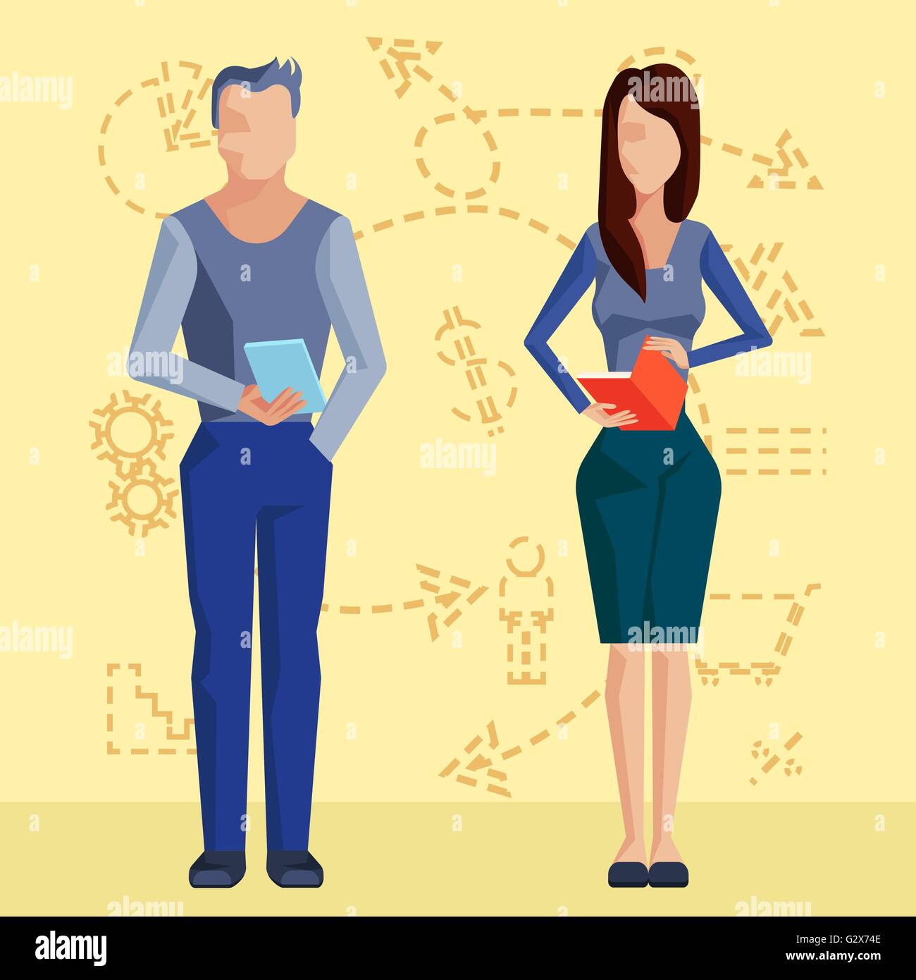 Two business people on the background of dotted icons Stock Vector ...