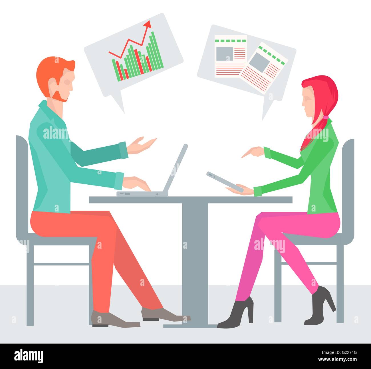 Woman tablet sitting table Stock Vector Images - Alamy