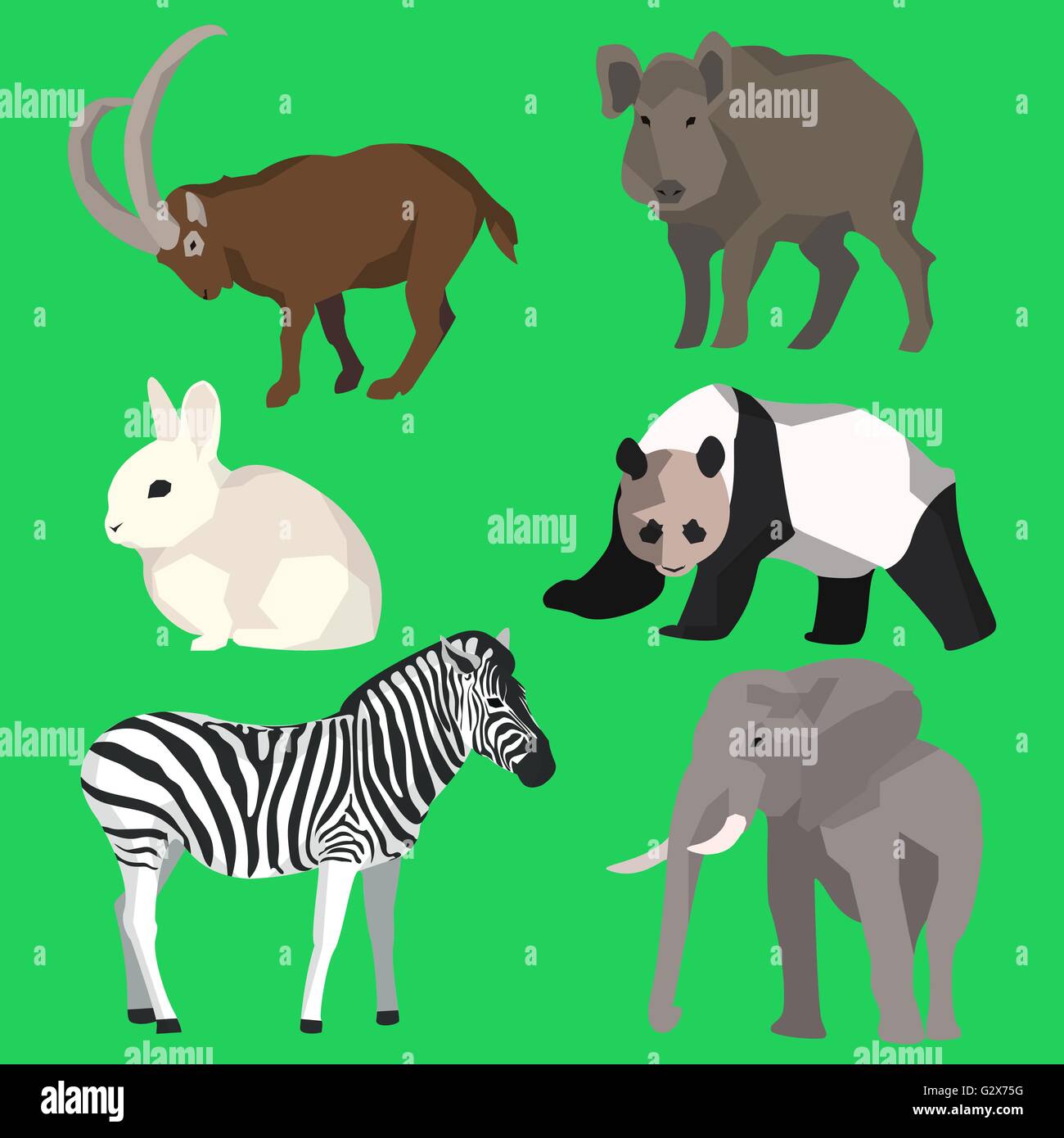 Set animals goat, wild boar, panda, rabbit, zebra, ele Stock Vector ...
