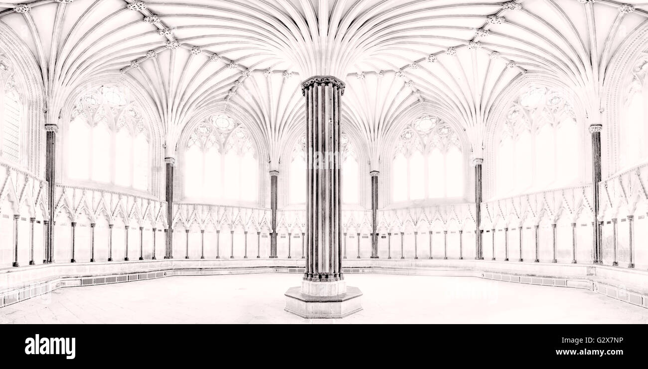 Wells Cathedral Chapter house panoramic Stock Photo - Alamy