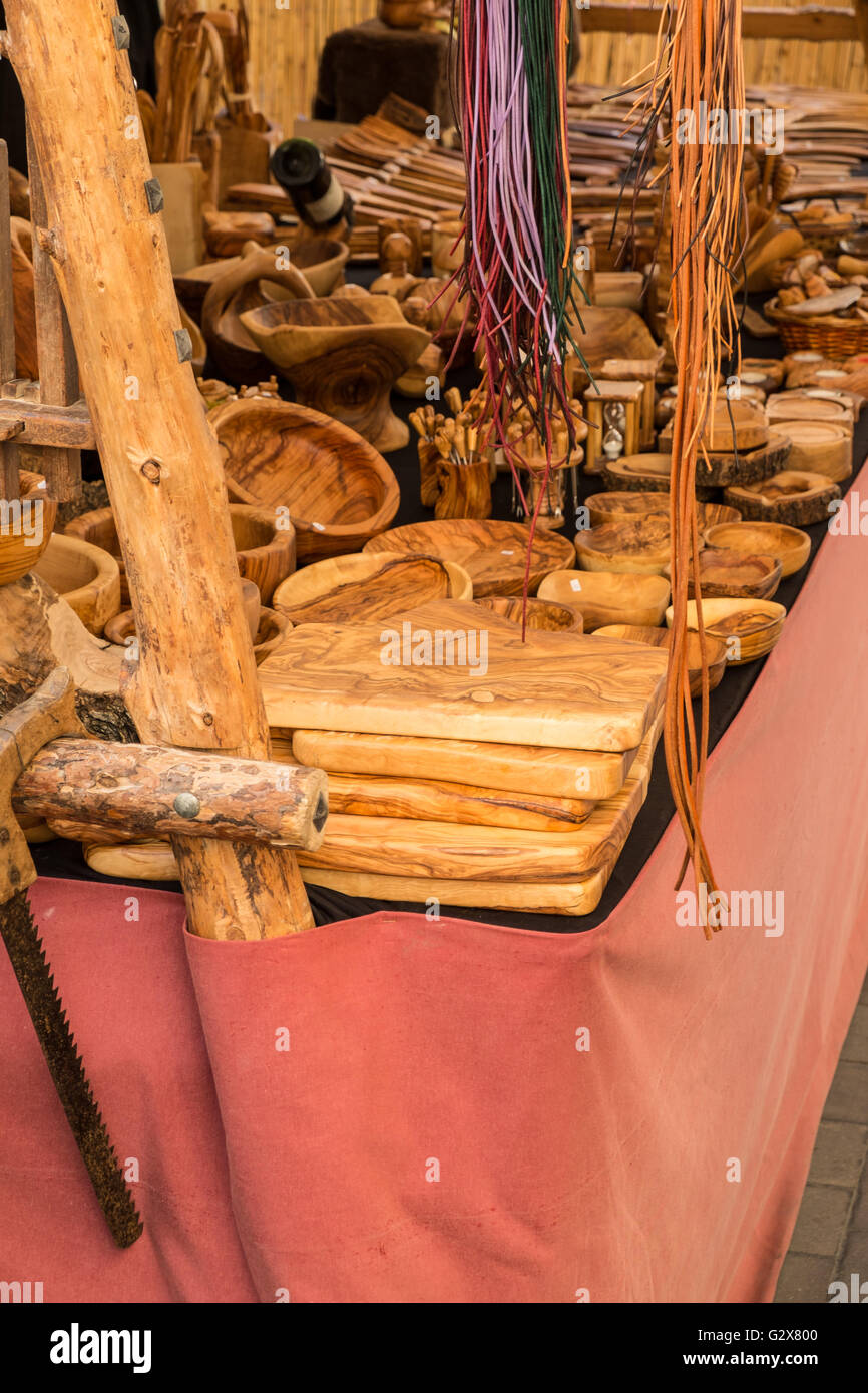 Wooden crafts on a traditional market stall Stock Photo - Alamy
