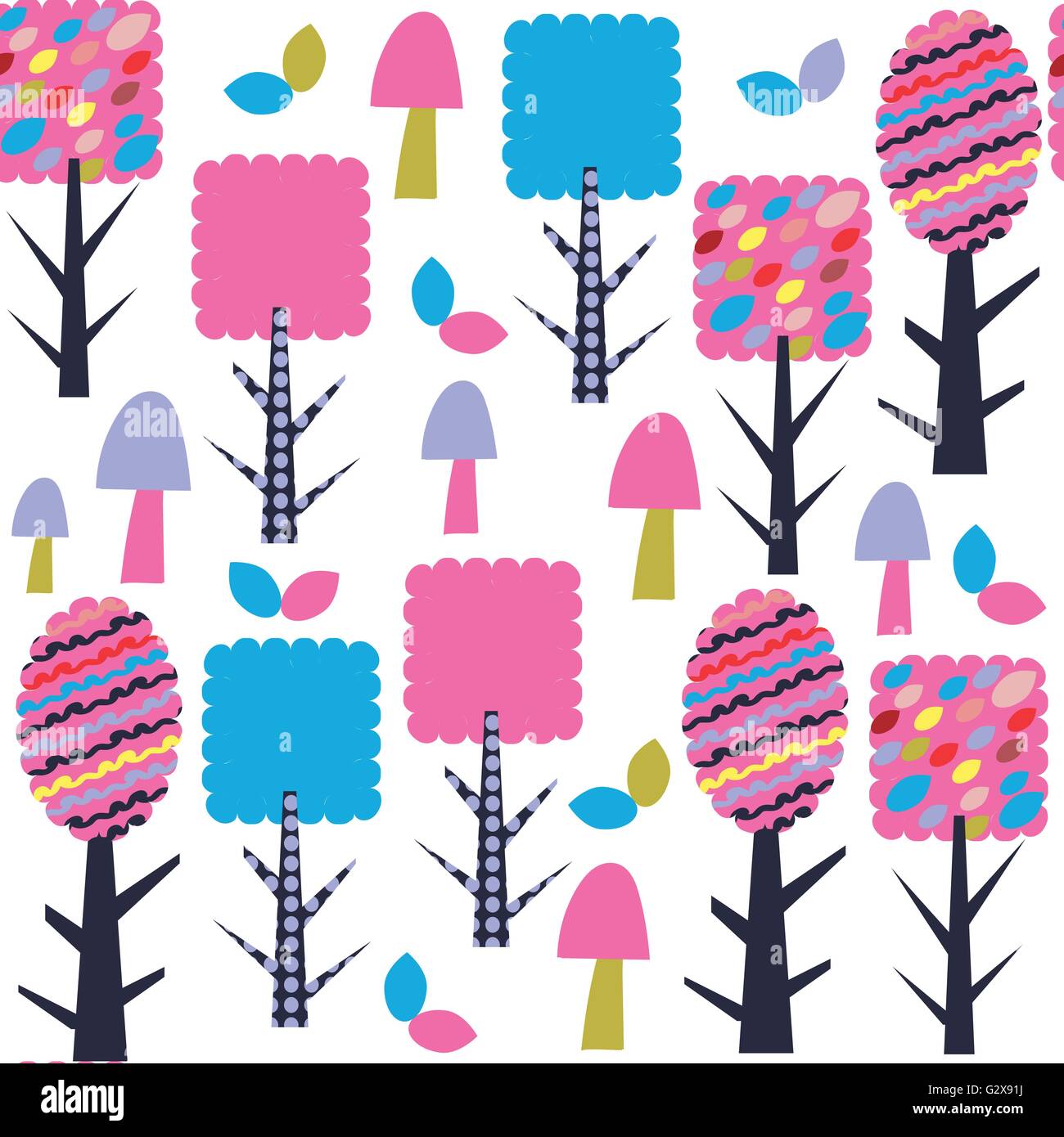 Trees seamless pattern and seamless pattern in swatch menu, vector ...