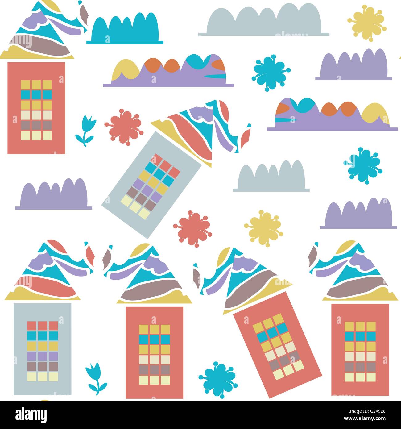 Cute creative houses seamless pattern and seamless pattern in swatch ...