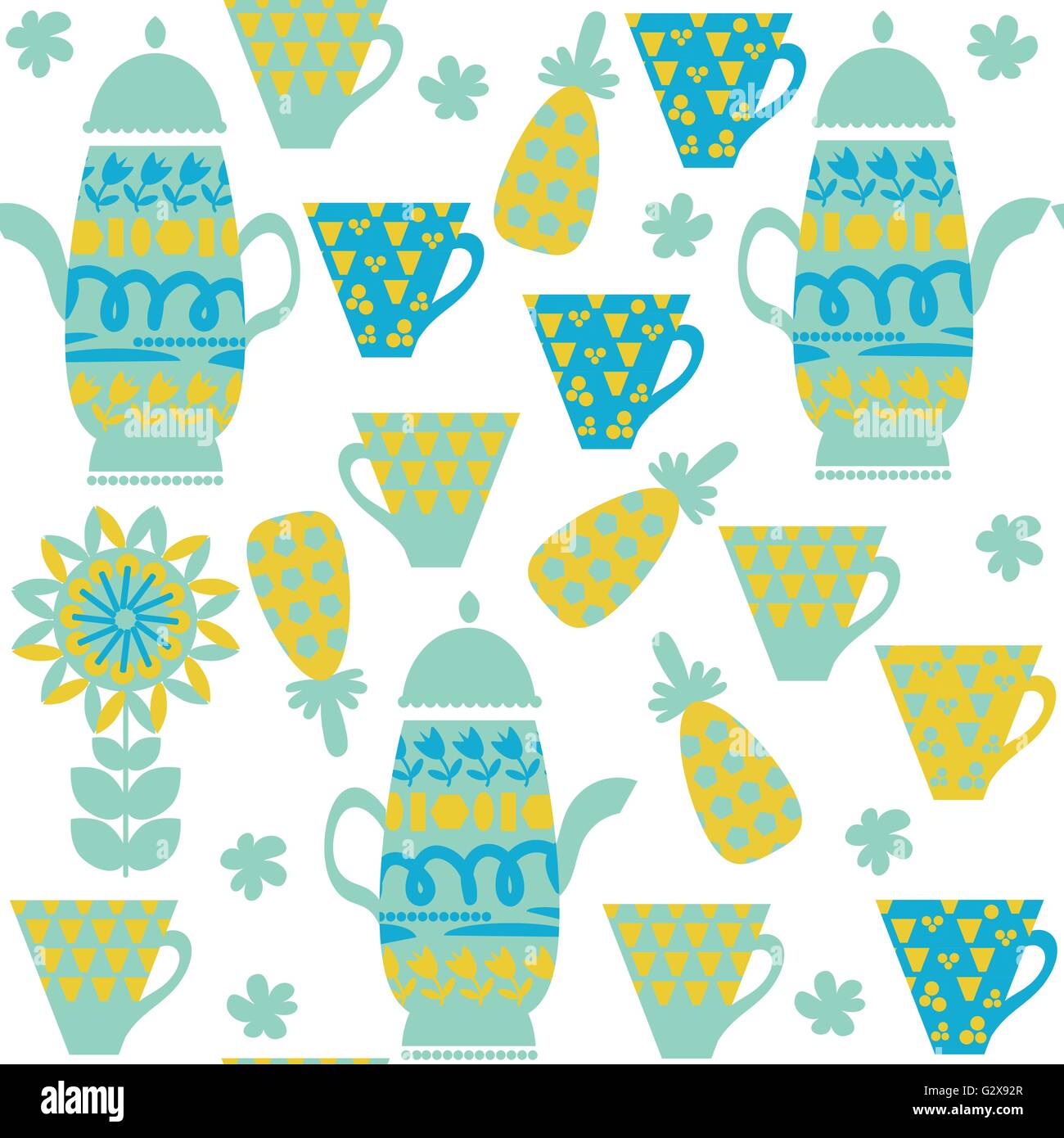 Cute tea seamless pattern with dishes and seamless pattern in swatch ...