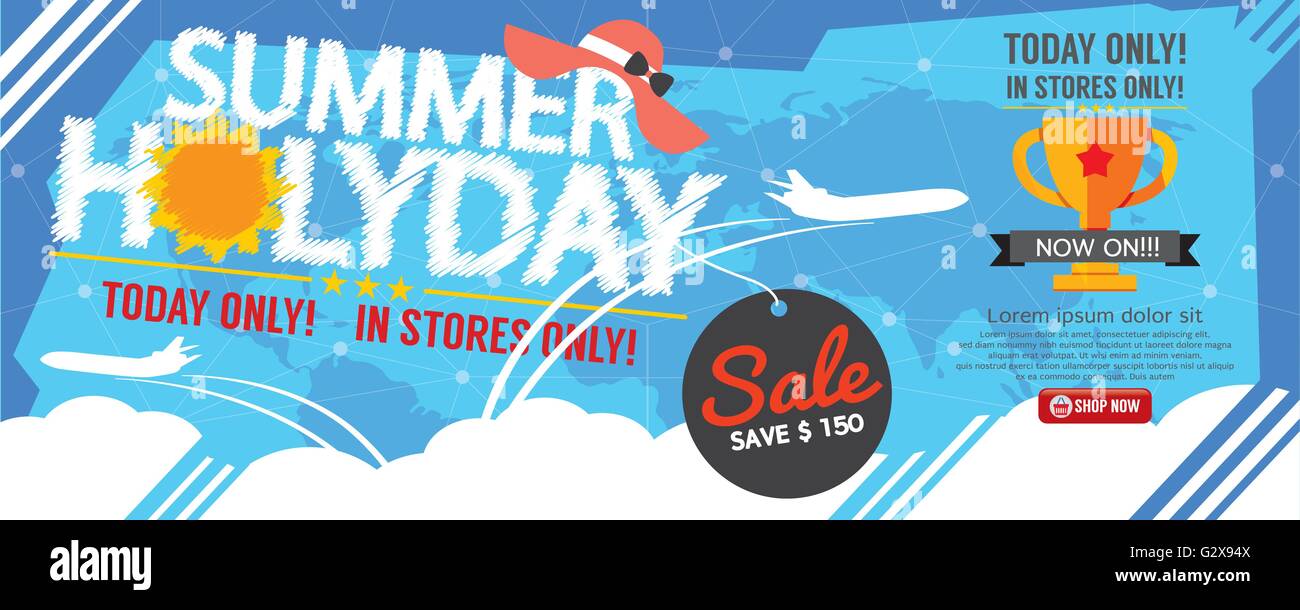 Summer Holiday Sale Banner 1500x600 Pixel Vector Illustration Stock ...