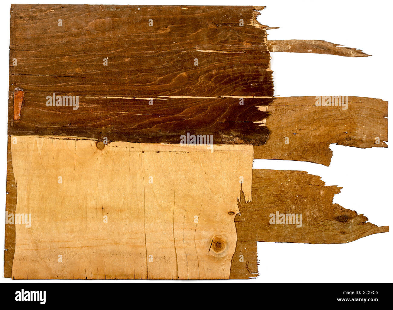 Cracked broken layers on old plywood with dark brown paint white ...