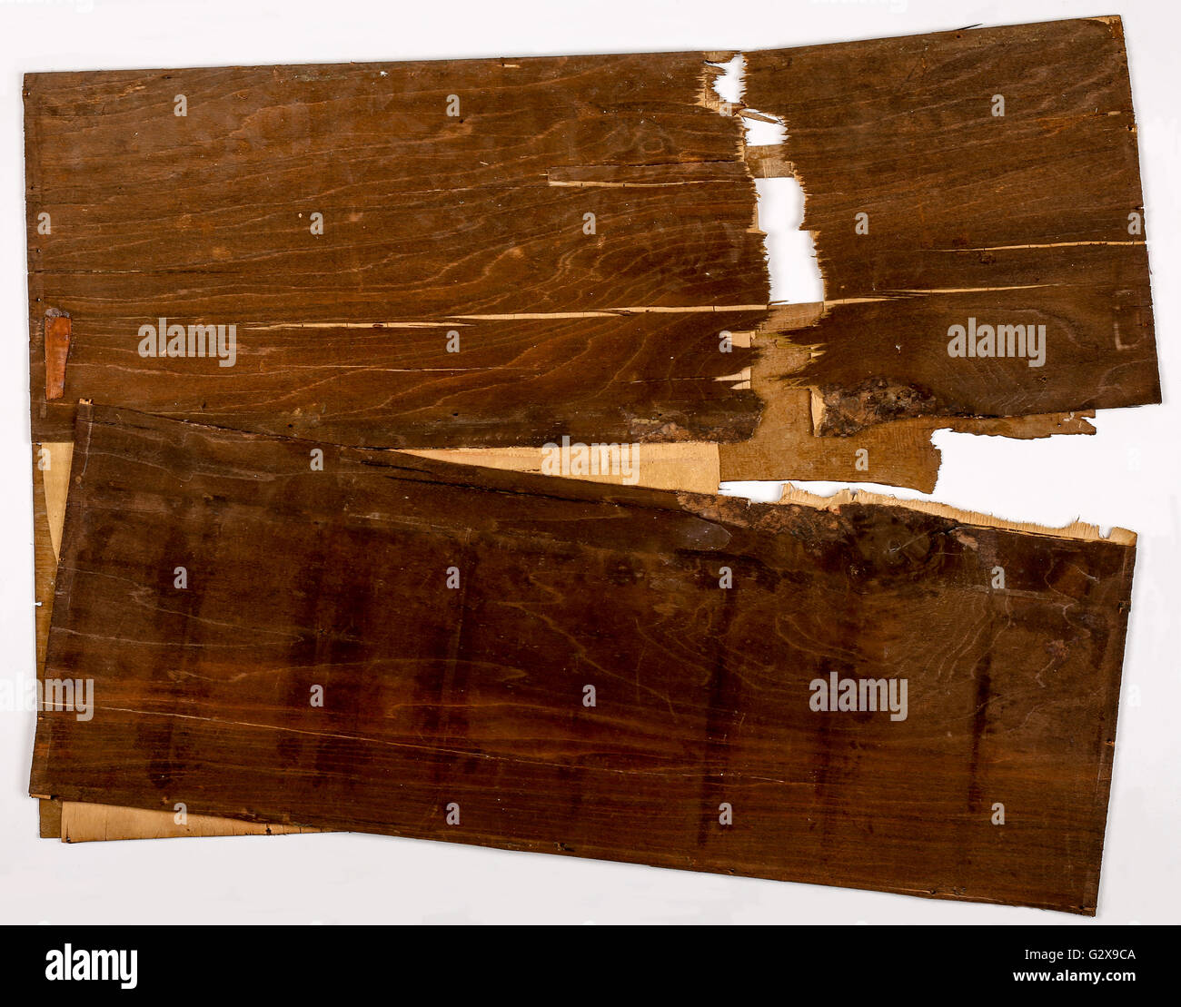 Cracked broken layers on old plywood with dark brown paint white ...