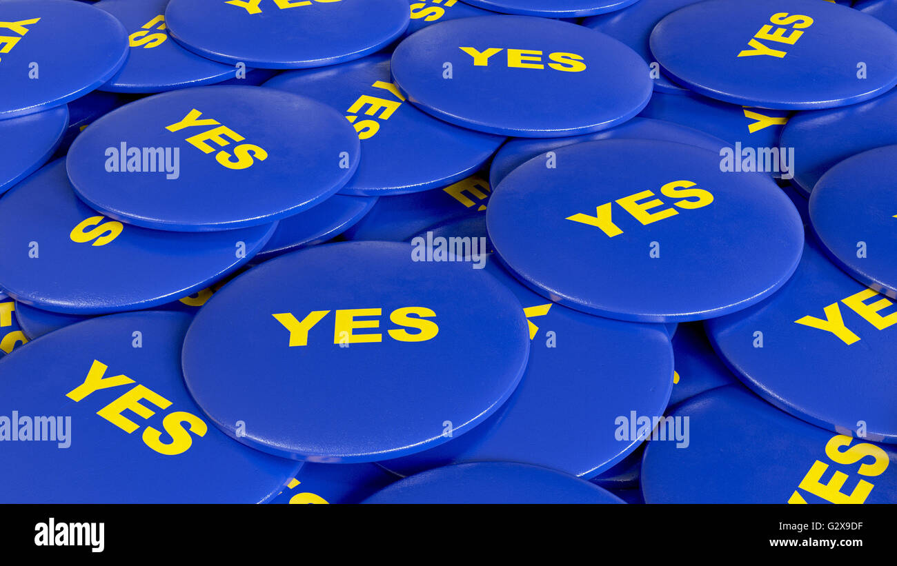 Large pile of Vote Yes Badges 3D illustration Stock Photo - Alamy