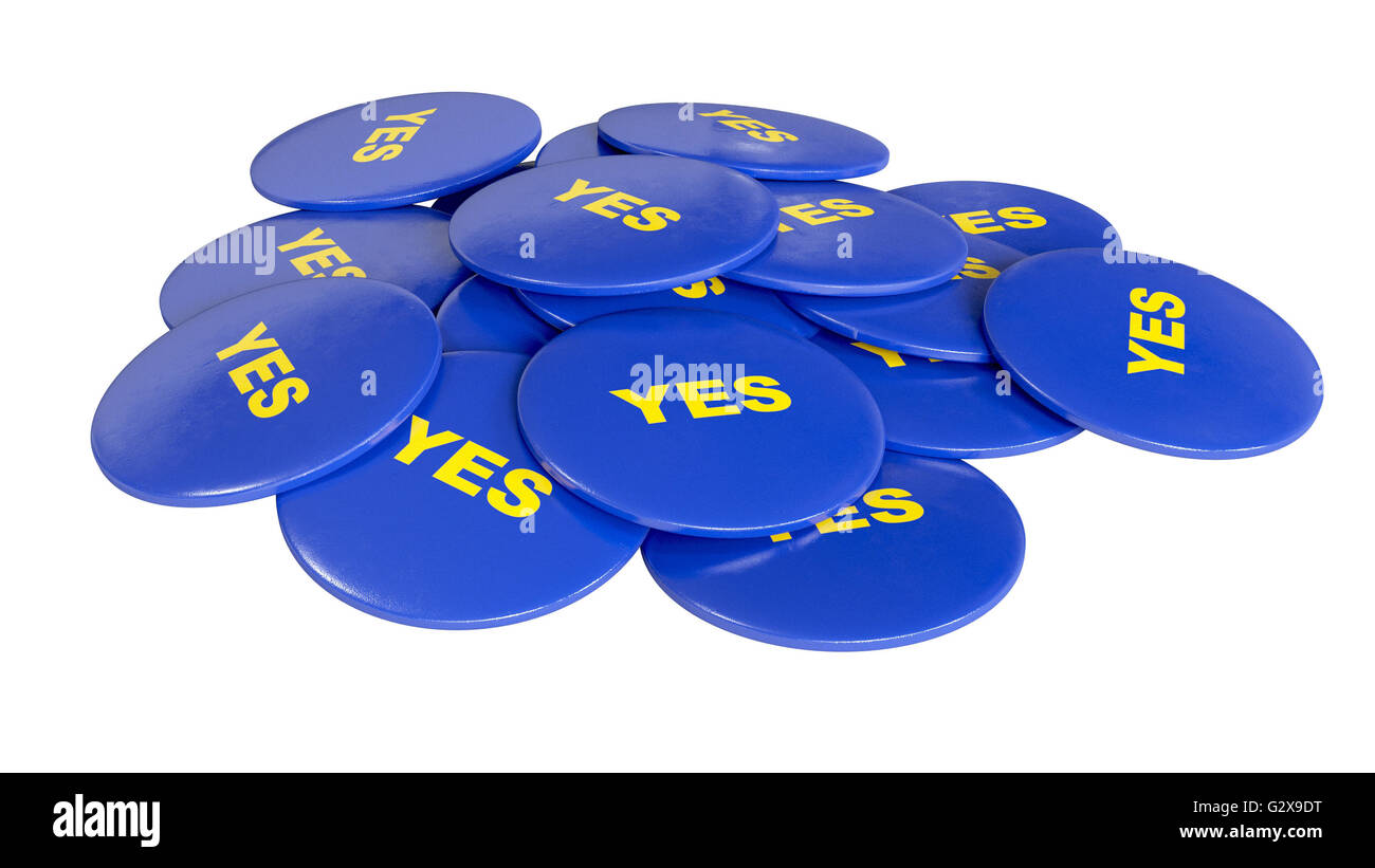 Small pile of Vote Yes Badges 3D illustration Stock Photo - Alamy
