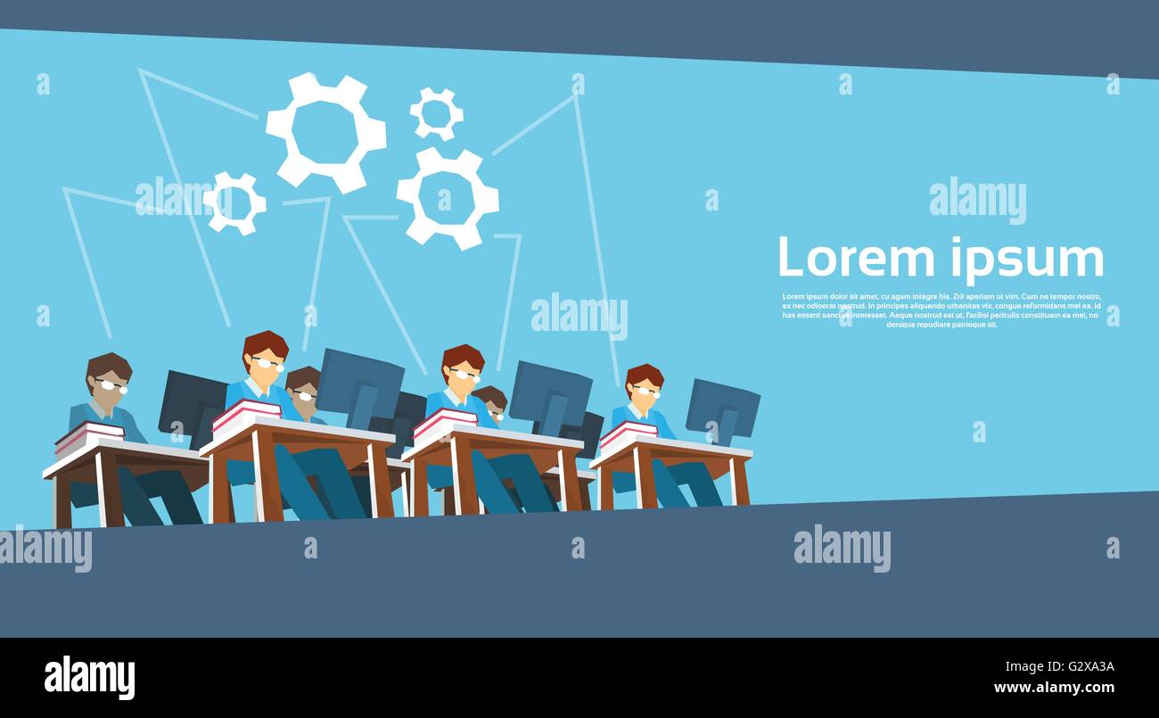 Business Man Team Work Desktop Computer Stock Vector Image & Art - Alamy