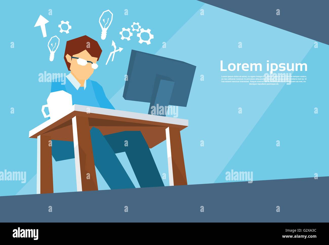 Business Man Work Desktop Computer Freelancer Stock Vector Image & Art ...