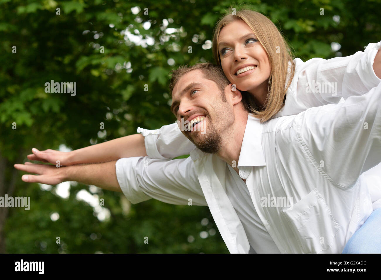 couple in summer park Stock Photo - Alamy