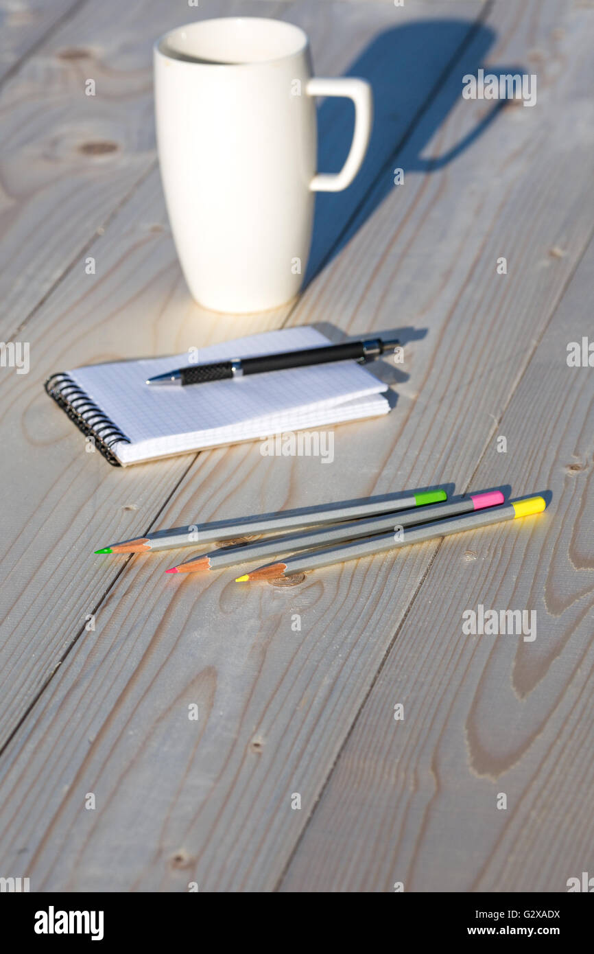 Business and Every Day Life Items on Wooden Desk Stock Photo - Alamy