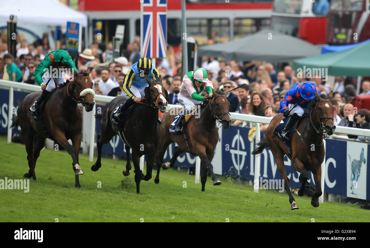 Epsom Icon ridden by Silvestre de Sousa (right) on the way to winning ...