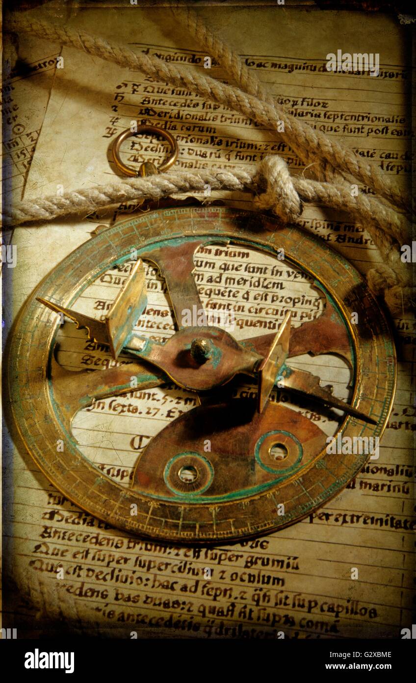 Marine still life with old compass and rope, France Stock Photo - Alamy
