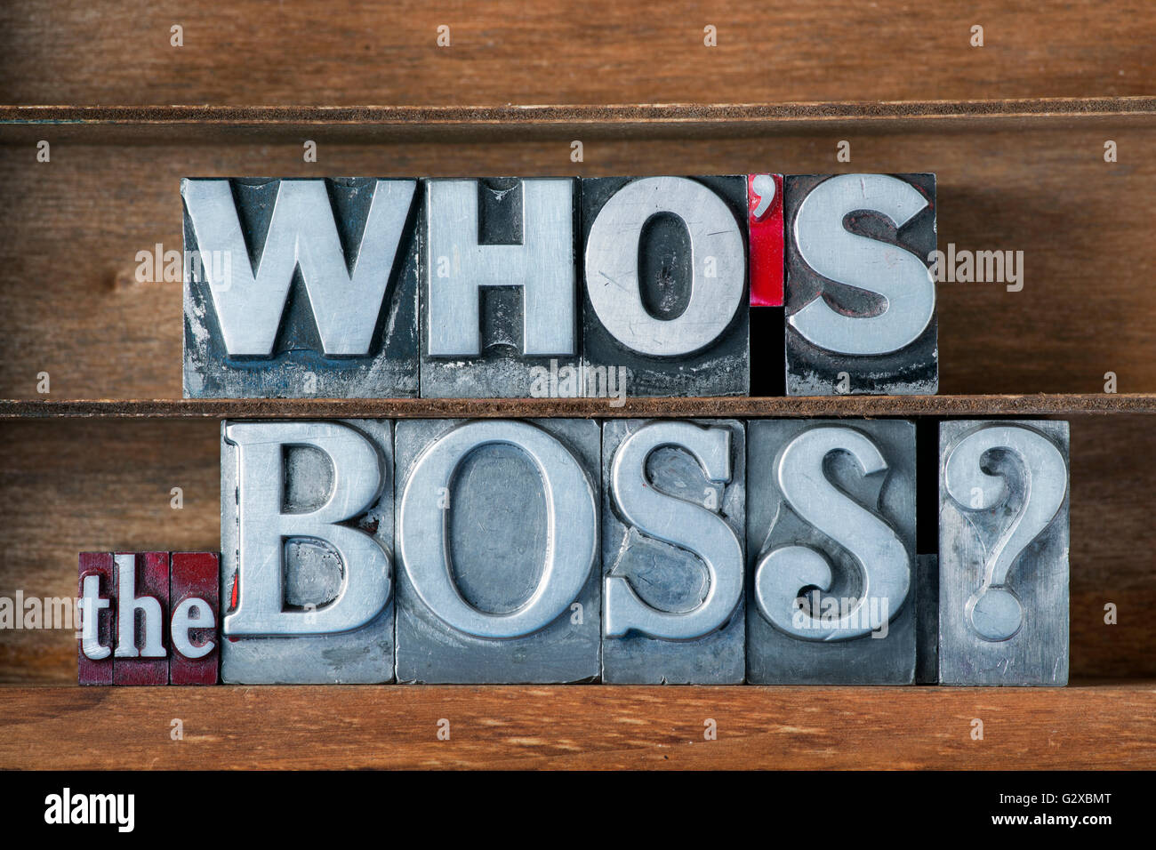 who is the boss question made from metallic letterpress type on wooden ...