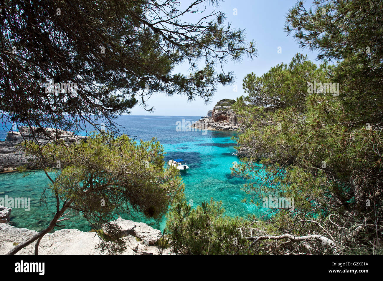 Rock-lined bay of Calo des Moro, Santanyi, Mallorca, Majorca, Balearic ...