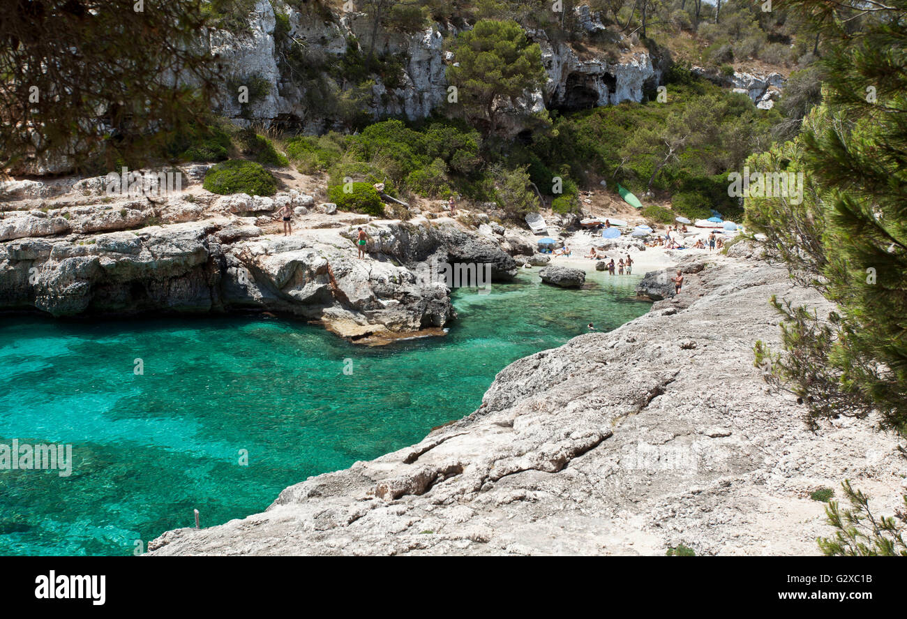 Beach in the rock-lined bay of Calo des Moro, Santanyi, Mallorca ...