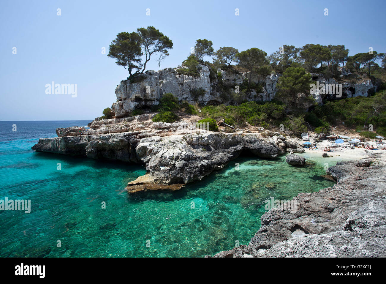 Beach in the rock-lined bay of Calo des Moro, Santanyi, Mallorca ...
