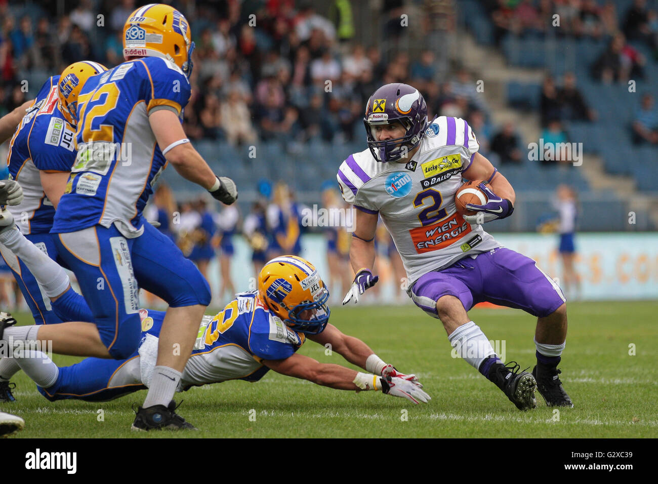 American football, RB Dusty Thornhill, No. 2 Vikings, runs with the ...