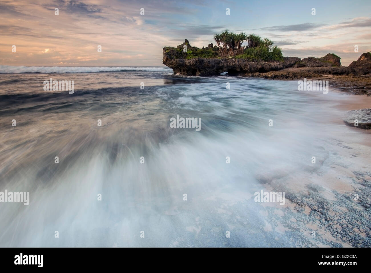 Seacapes of Yogyakarta Beaches with natural coastal rocks and motion ...