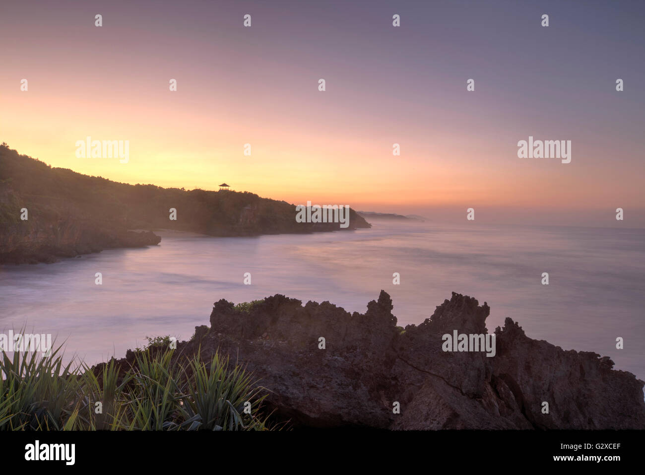 Seacapes of Yogyakarta Beaches with natural coastal rocks and motion ...