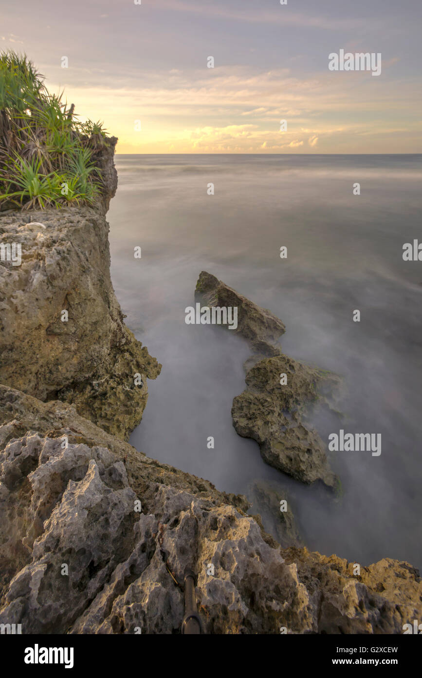 Seacapes of Yogyakarta Beaches with natural coastal rocks and motion ...