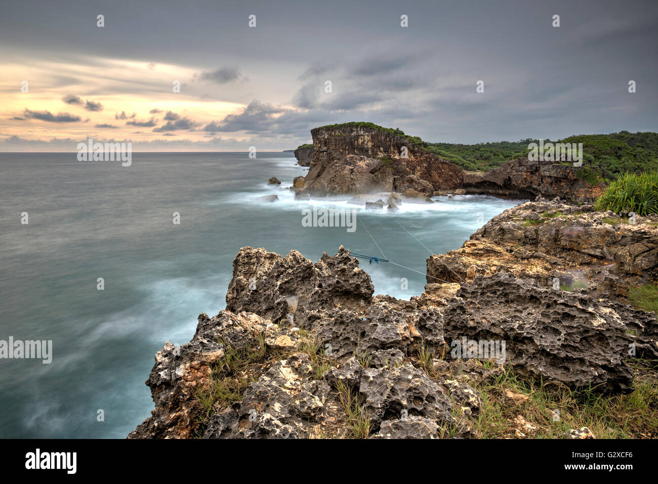 Seacapes of Yogyakarta Beaches with natural coastal rocks and motion ...