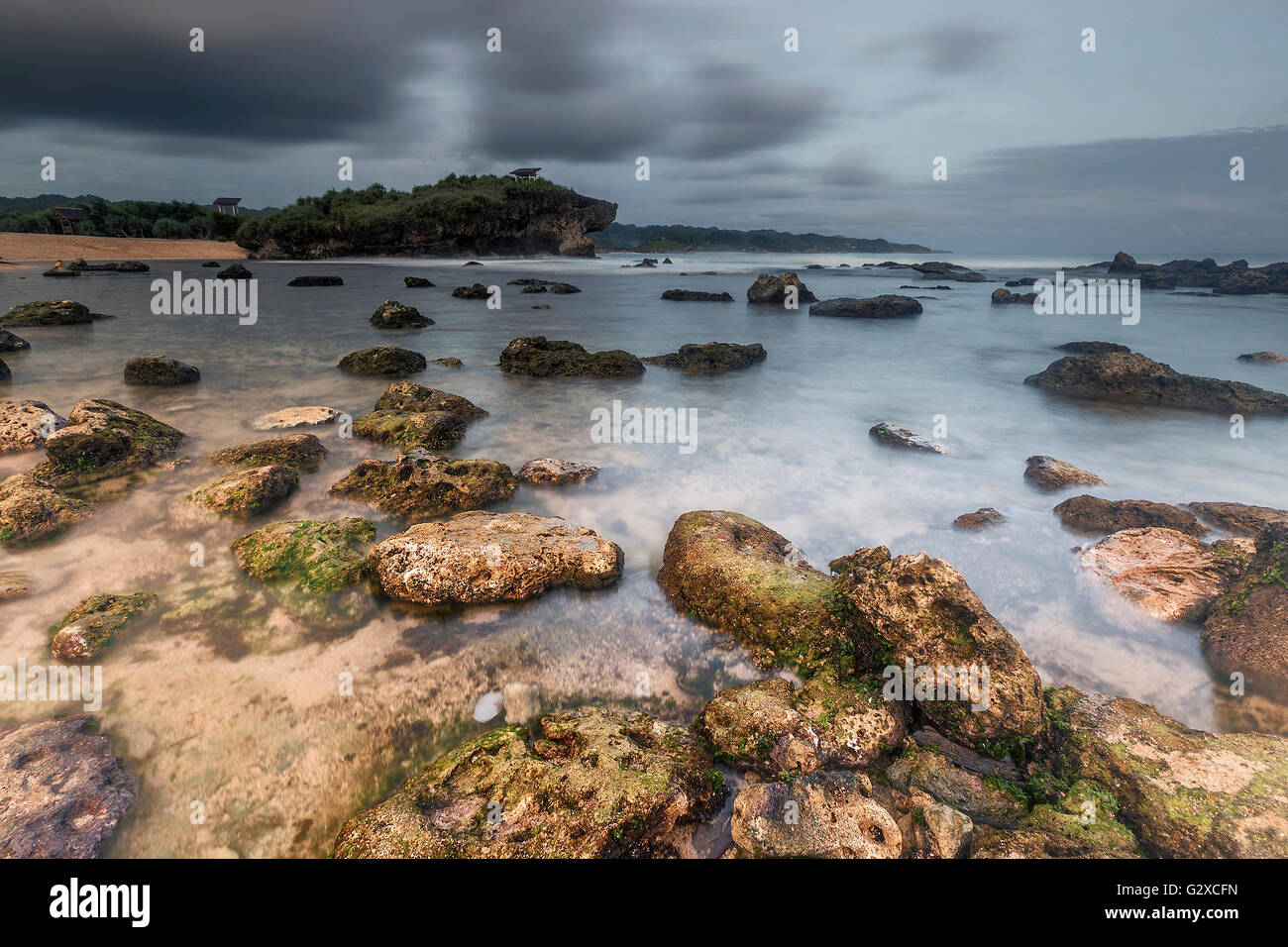 Seacapes of Yogyakarta Beaches with natural coastal rocks Stock Photo ...