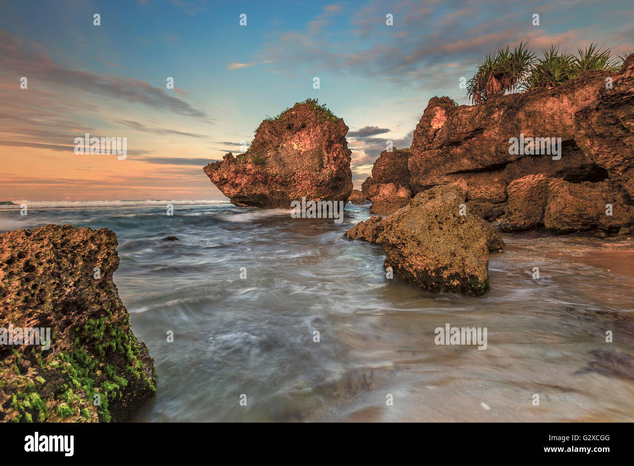 Seacapes of Yogyakarta Beaches with natural coastal rocks Stock Photo ...