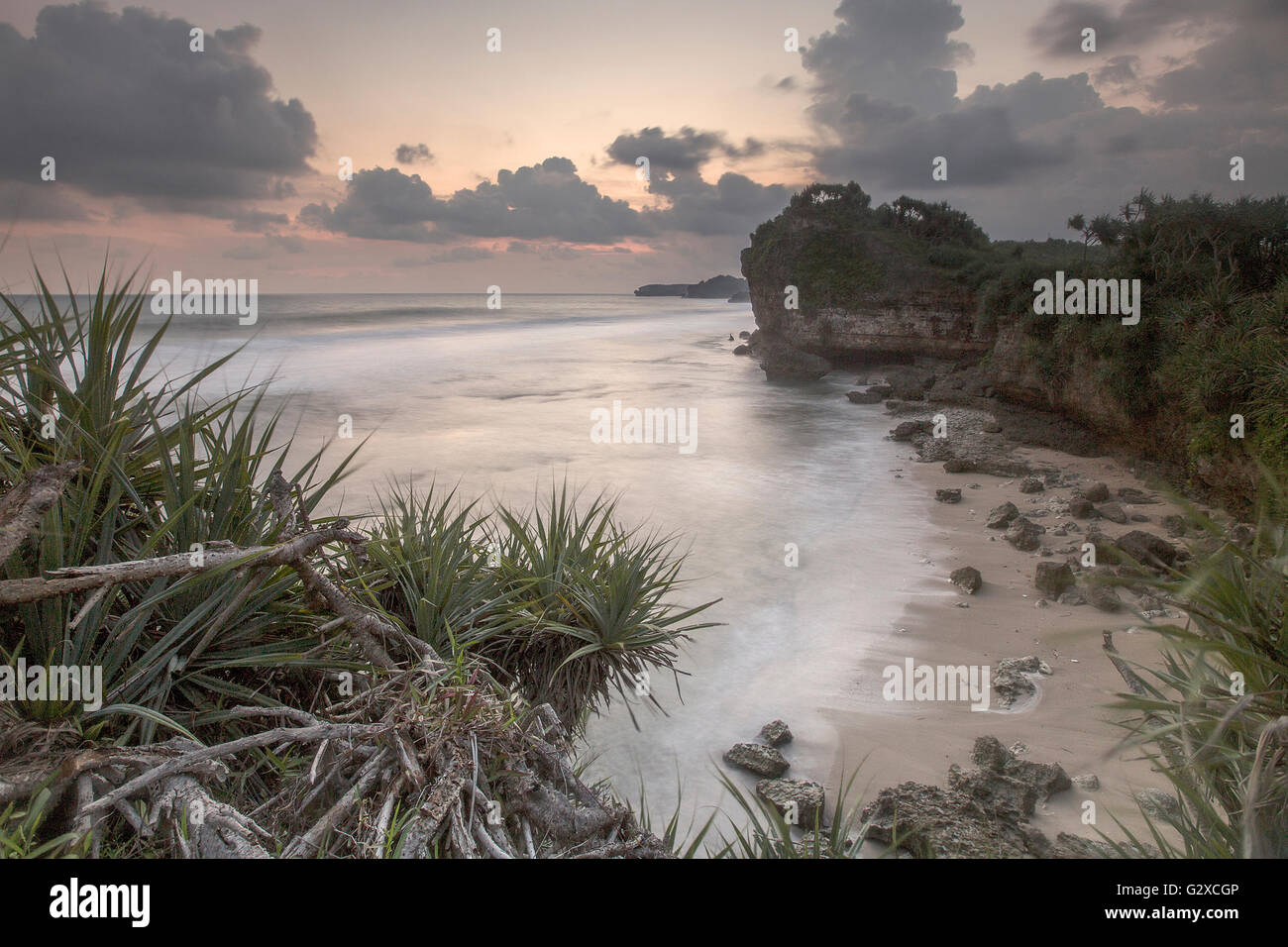 Seacapes of Yogyakarta Beaches with natural coastal rocks Stock Photo ...