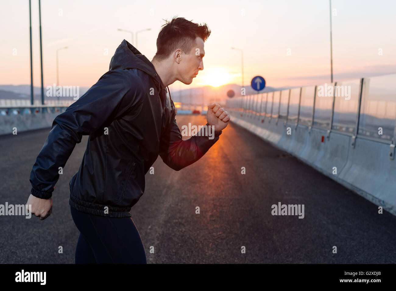 Sporsmen preparing to run. Athlete preparing for cross-country. Morning ...
