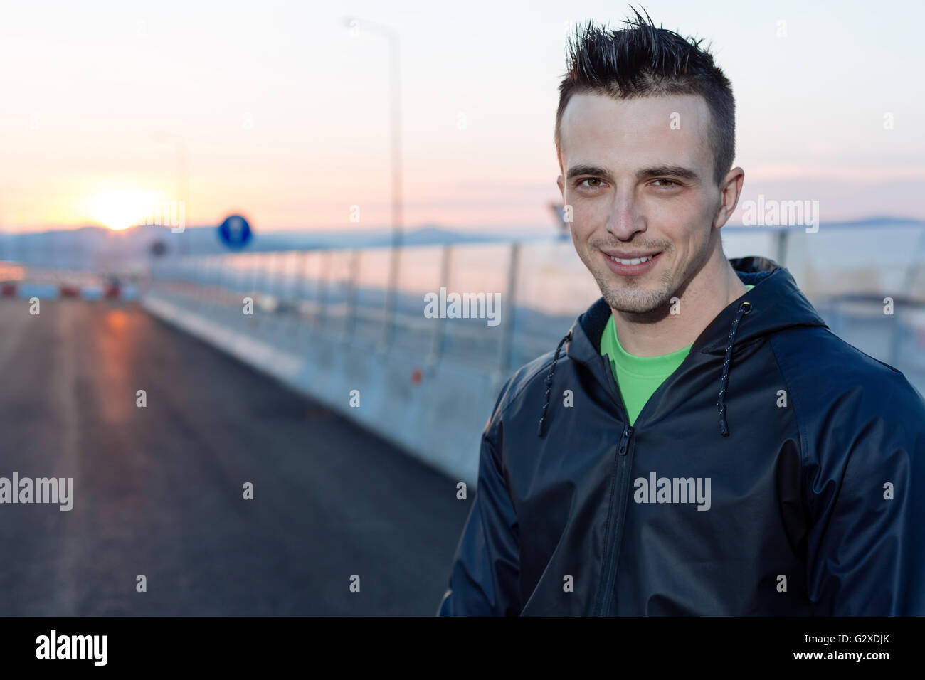 Sporsmen preparing to run. Athlete preparing for cross-country. Morning ...